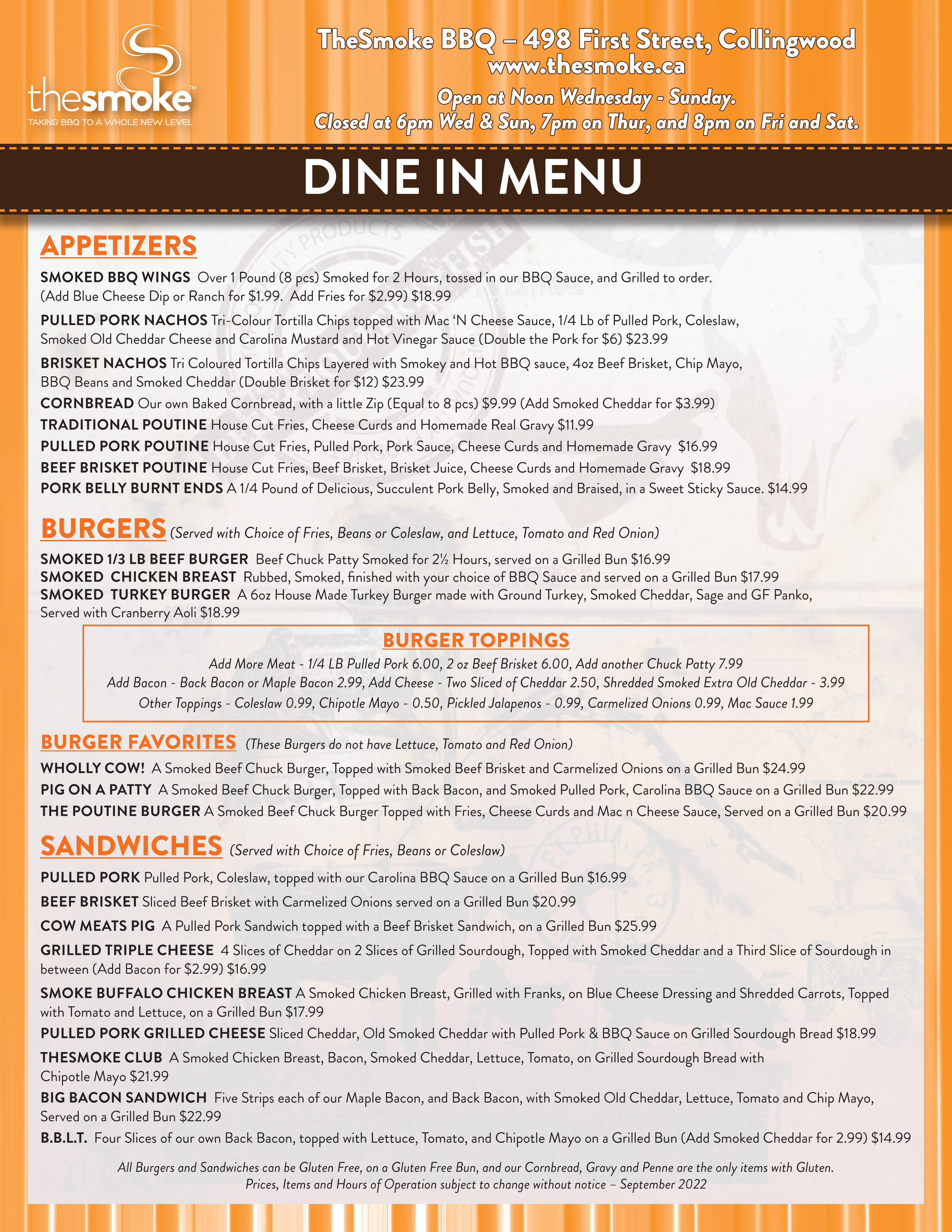 Dinner Menu | TheSmoke BBQ