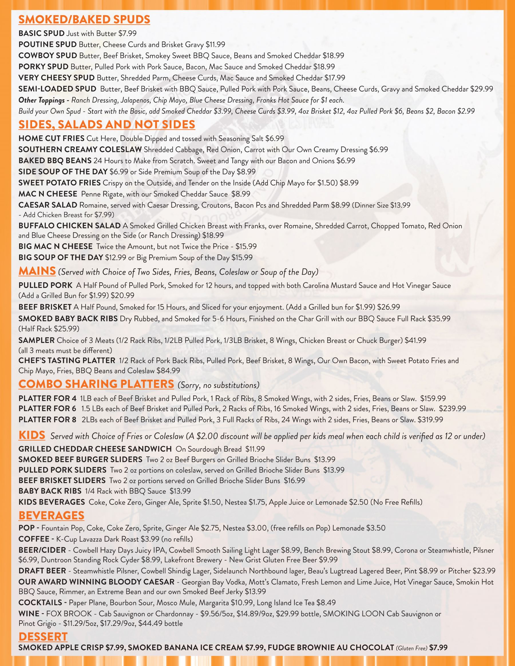 Dinner Menu | TheSmoke BBQ